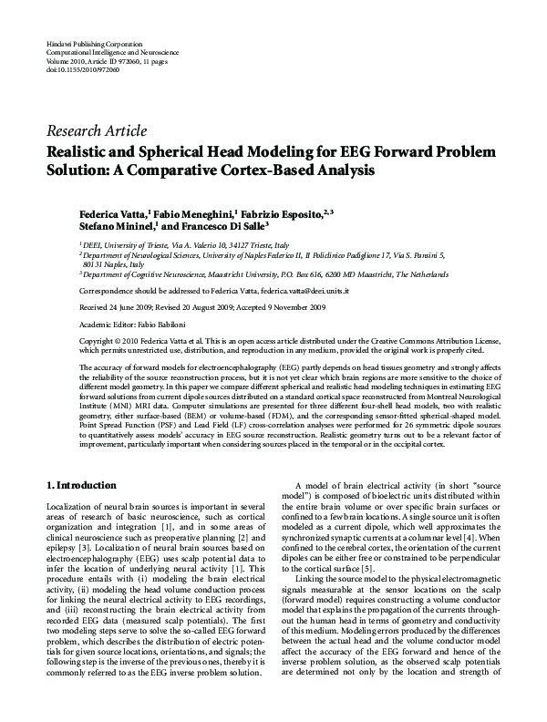 Pdf Realistic And Spherical Head Modeling For Eeg Forward Problem Solution A Comparative
