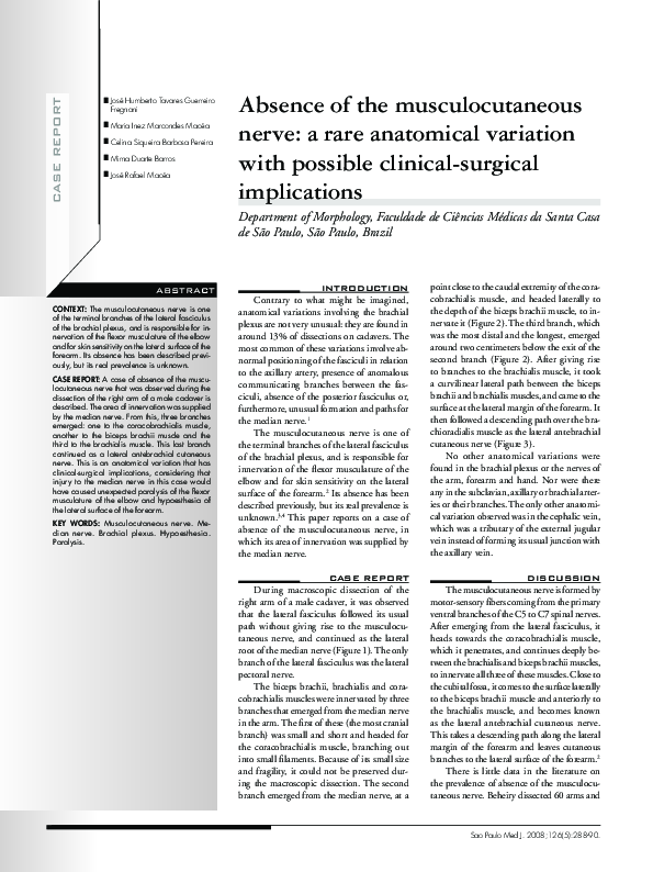 (PDF) Absence of the musculocutaneous nerve: a rare anatomical ...