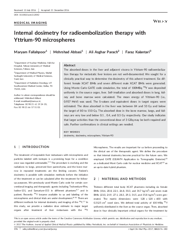 (PDF) Internal dosimetry for radioembolization therapy with Yttrium-90 microspheres