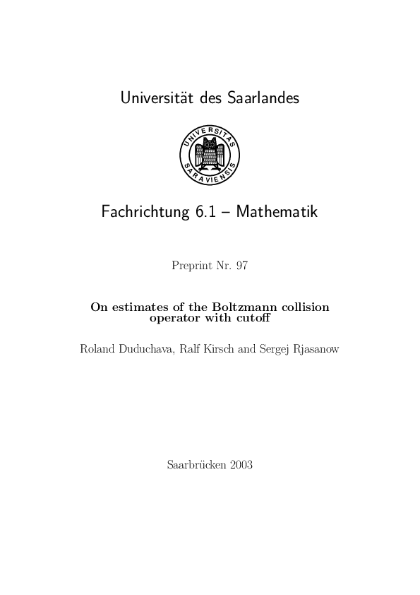 (PDF) On estimates of the Boltzmann collision operator with cut-off
