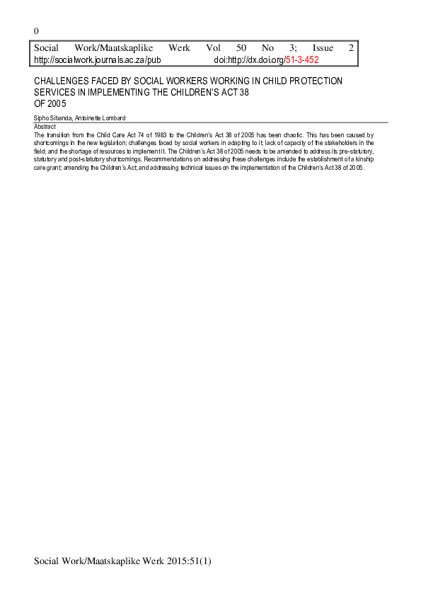 (PDF) Challenges Faced by Social Workers Working in Child Protection ...