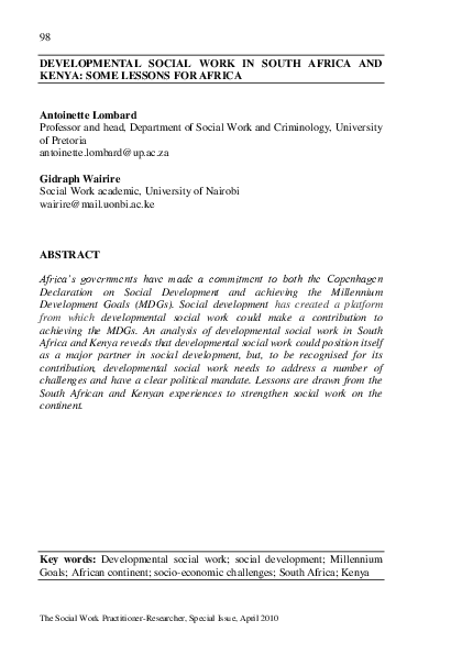 (PDF) Developmental Social Work in South Africa and Kenya: Some Lessons ...