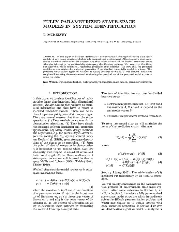 (PDF) Fully Parametrized State-Space Models in System Identification