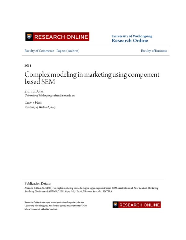 (PDF) Complex Modeling in Marketing Using Component Based SEM