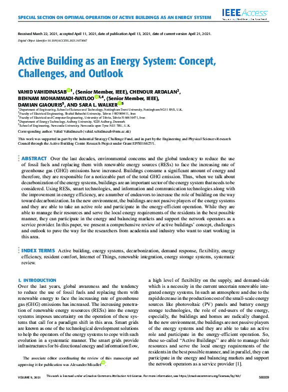 (PDF) Active Building as an Energy System: Concept, Challenges, and Outlook