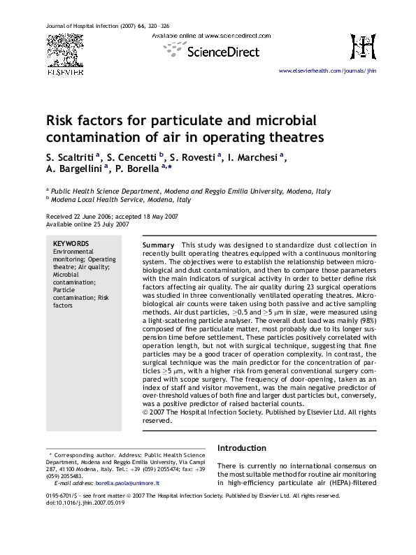 (PDF) Risk factors for particulate and microbial contamination of air ...