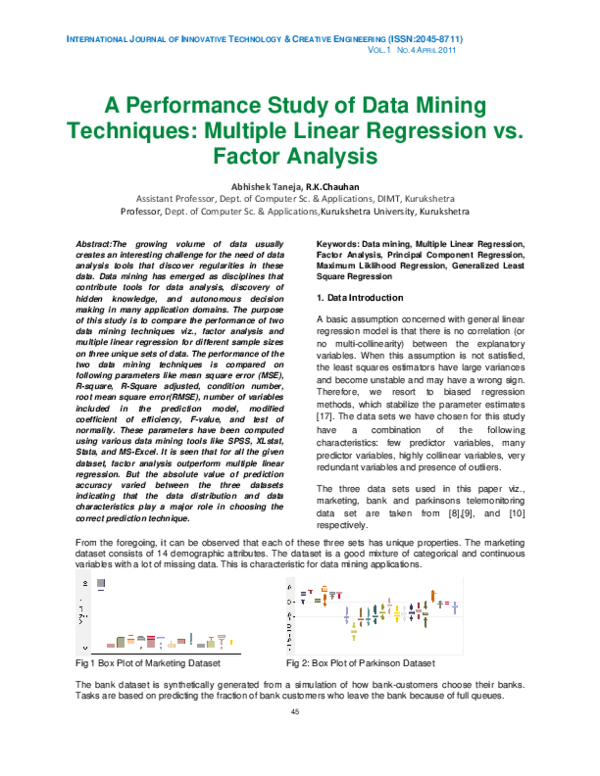 (PDF) A Performance Study of Data Mining Techniques: Multiple Linear ...