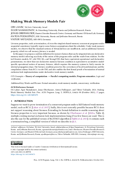 Pdf Making Weak Memory Models Fair