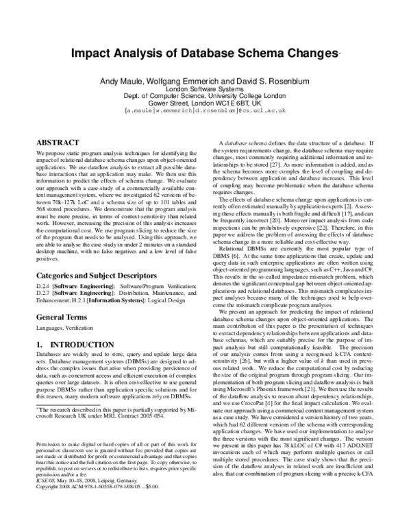 (PDF) Impact analysis of database schema changes
