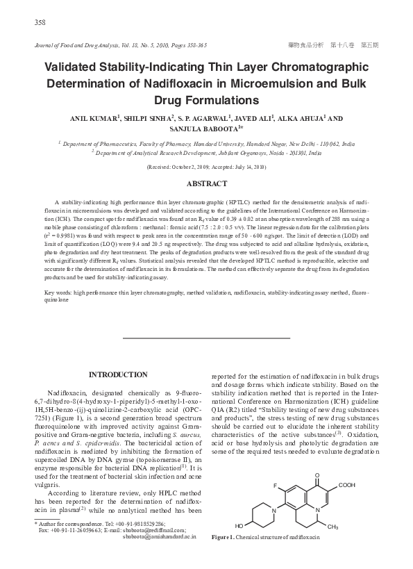 (PDF) Validated Stability-Indicating Thin Layer Chromatographic Determination of Nadifloxacin in ...