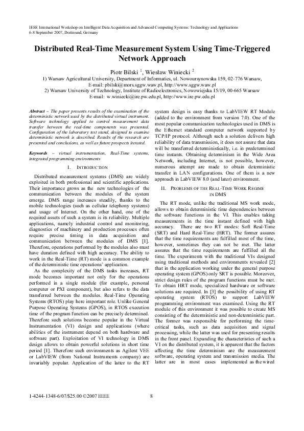 Pdf Distributed Real Time Measurement System Using Time Triggered