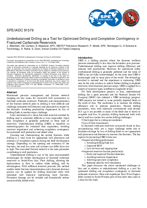 (PDF) Underbalanced Drilling as a Tool for Optimized Drilling and ...