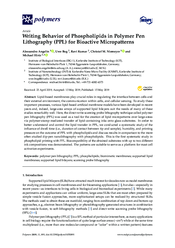 (PDF) Writing Behavior of Phospholipids in Polymer Pen Lithography (PPL ...
