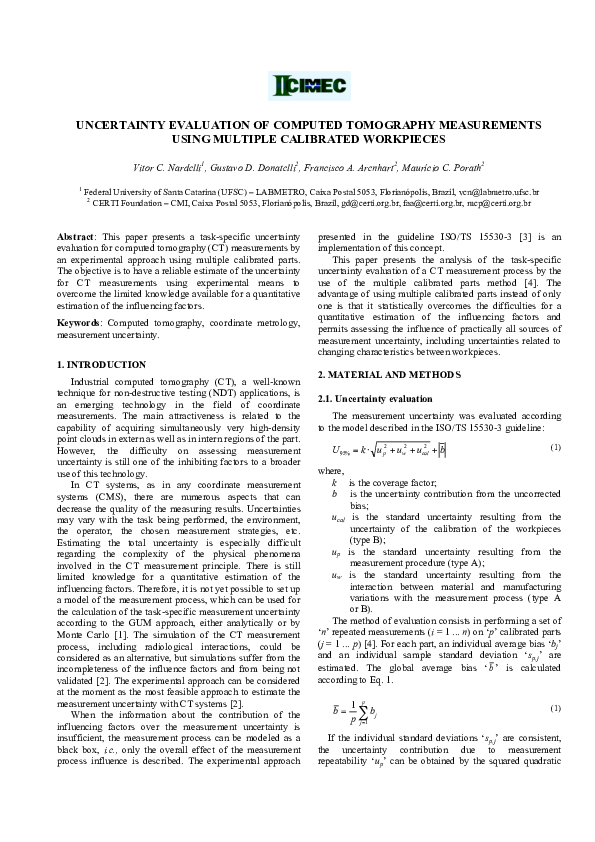 (PDF) Uncertainty Evaluation of Computed Tomography Measurements Using Multiple Calibrated