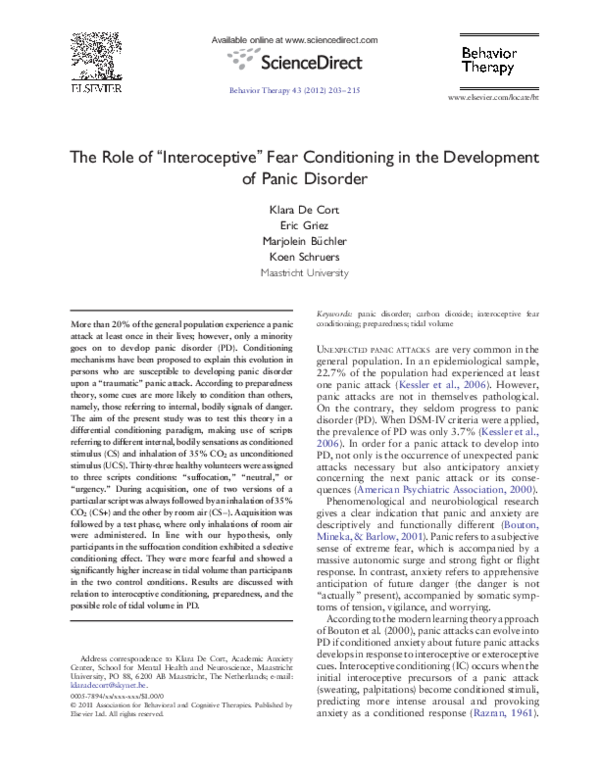 (PDF) The Role of “Interoceptive” Fear Conditioning in the Development ...