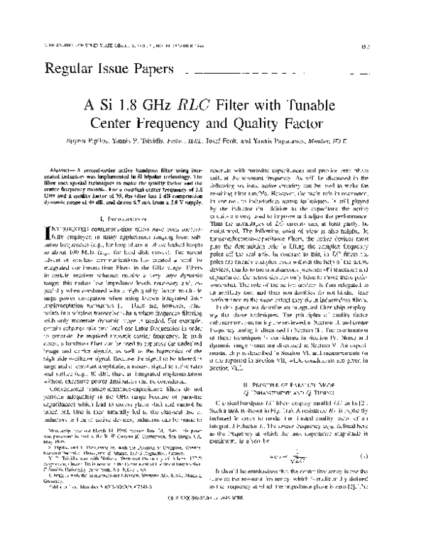 (PDF) A Si 1.8 GHz RLC filter with tunable center frequency and quality ...
