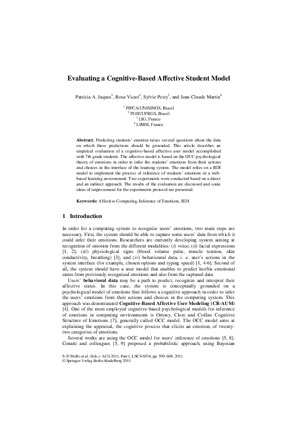 (PDF) Evaluating a Cognitive-Based Affective Student Model