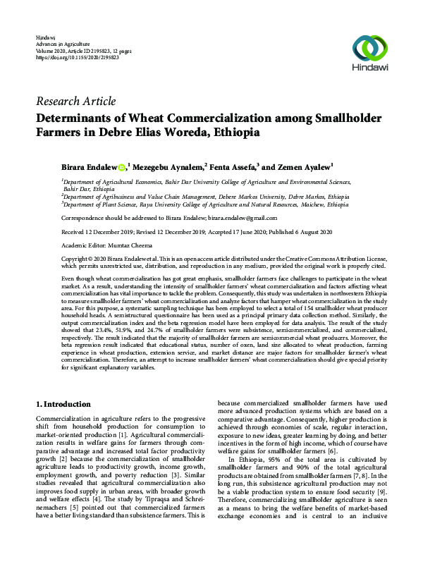 (PDF) Determinants of Wheat Commercialization among Smallholder Farmers ...