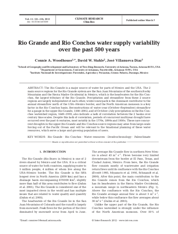 (PDF) Rio Grande and Rio Conchos water supply variability over the past ...