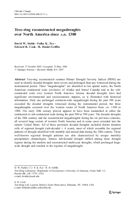 (PDF) Tree-ring reconstructed megadroughts over North America since a.d ...