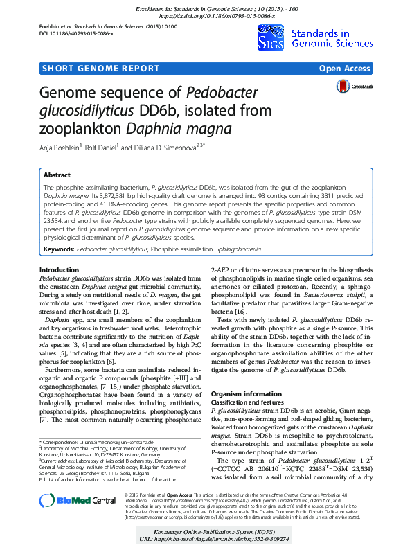 (PDF) Genome sequence of Pedobacter glucosidilyticus DD6b, isolated ...