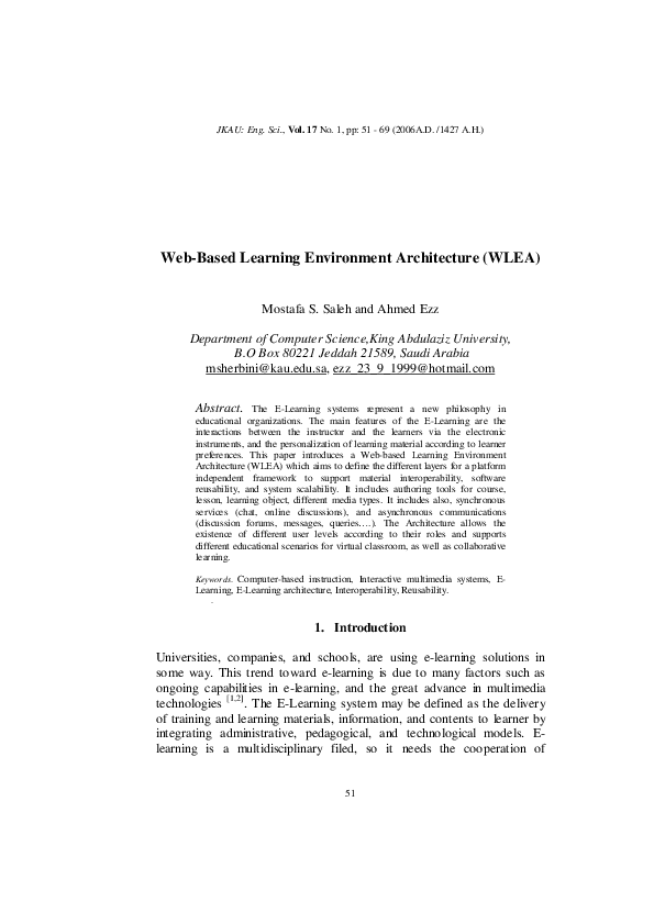 (PDF) Web-Based Learning Environment Architecture (WLEA)