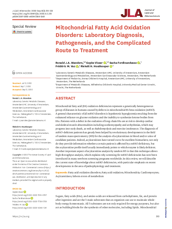 (PDF) Mitochondrial fatty acid oxidation disorders