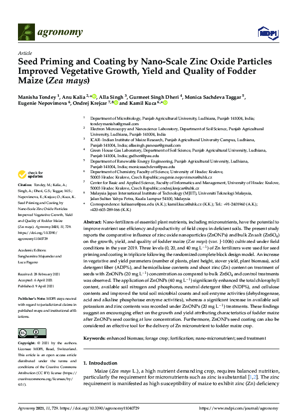 (PDF) Seed Priming and Coating by Nano-Scale Zinc Oxide Particles Improved Vegetative Growth ...