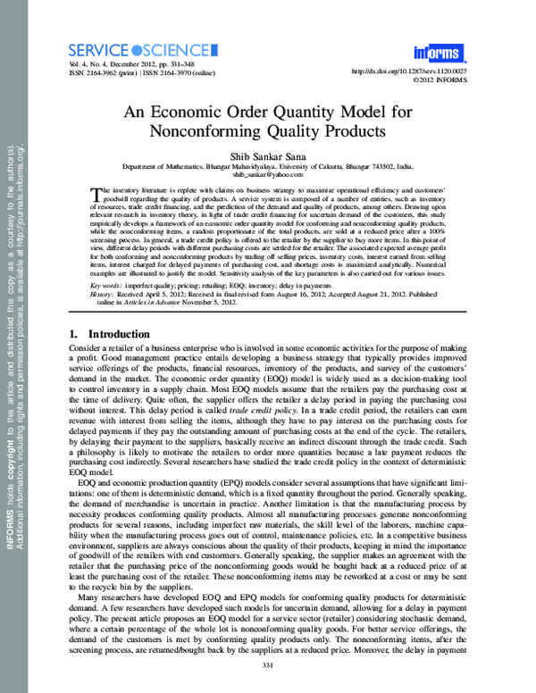 (PDF) An Economic Order Quantity Model for Nonconforming Quality Products