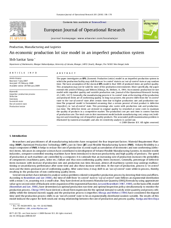 (PDF) An economic production lot size model in an imperfect production ...