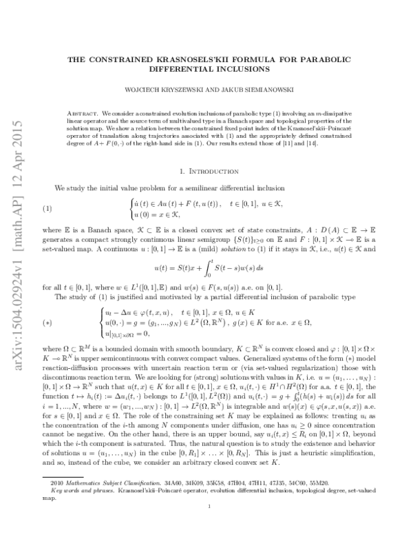 (PDF) The Constrained Krasnosel'skii Formula for Parabolic Differential Inclusions | Wojciech ...