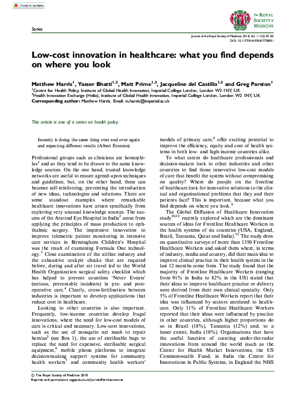 (PDF) Low-cost innovation in healthcare: what you find depends on where ...