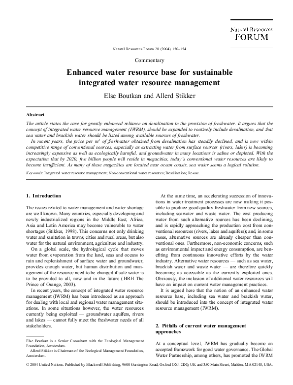 (PDF) Enhanced water resource base for sustainable integrated water ...