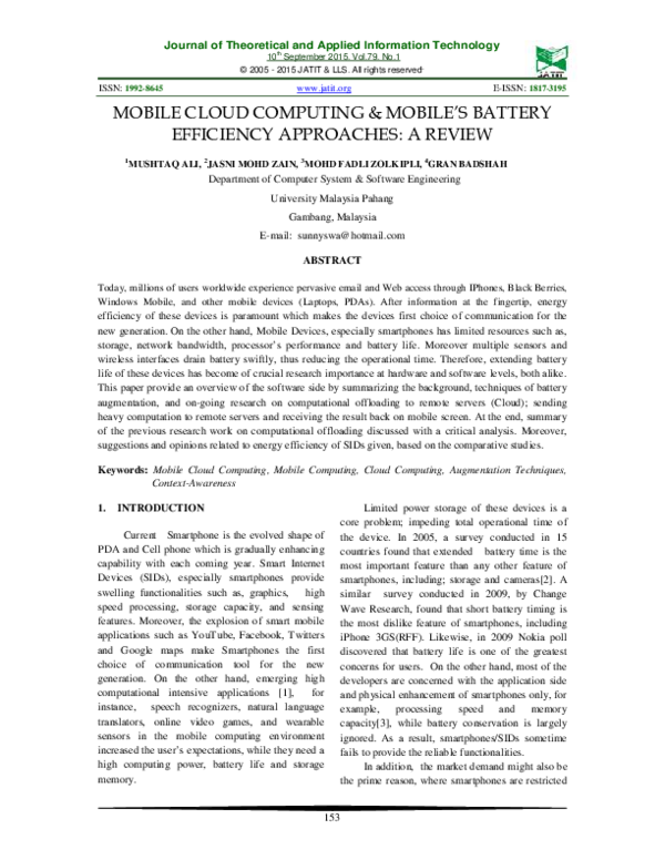 (PDF) Mobile Cloud Computing & Mobile's Battery Efficiency Approaches: A Review