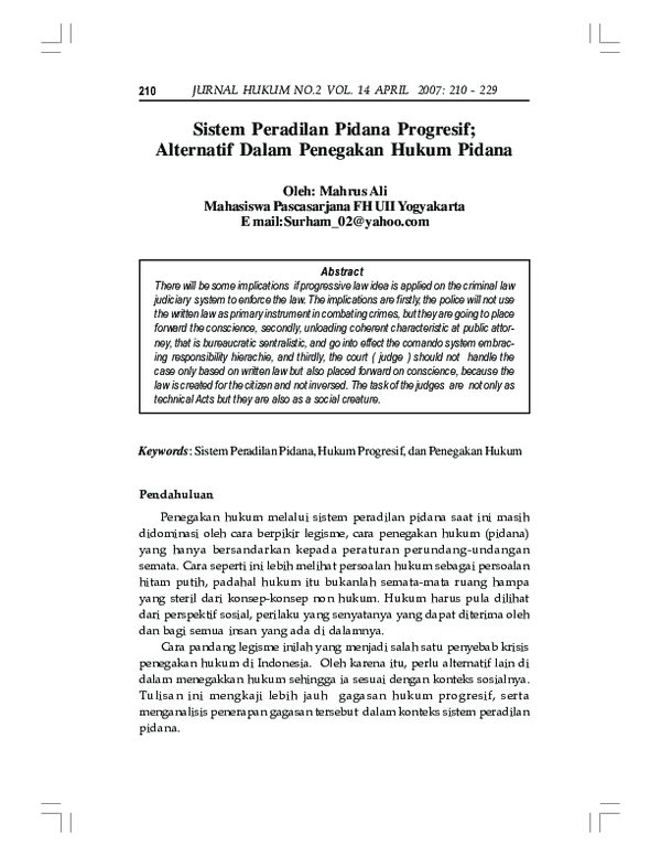 (PDF) Sistem Peradilan Pidana Progresif; Alternatif dalam Penegakan Hukum Pidana