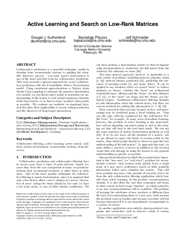 (PDF) Active learning and search on low-rank matrices