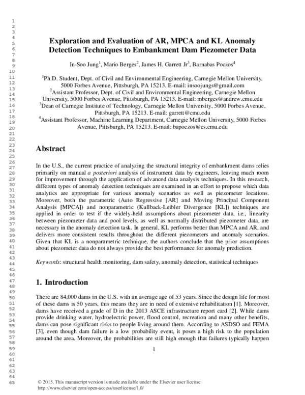 (PDF) Exploration and evaluation of AR, MPCA and KL anomaly detection techniques to embankment ...