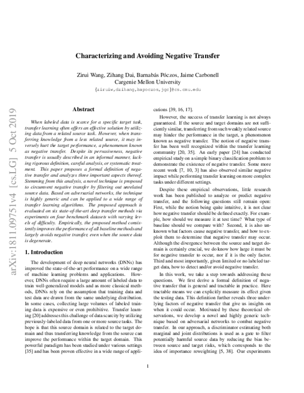 (PDF) Characterizing and Avoiding Negative Transfer