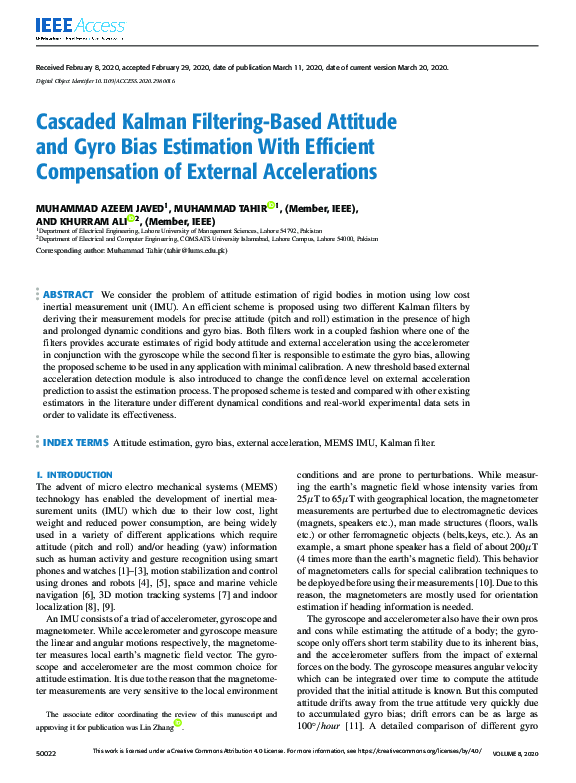 Pdf Cascaded Kalman Filtering Based Attitude And Gyro Bias Estimation