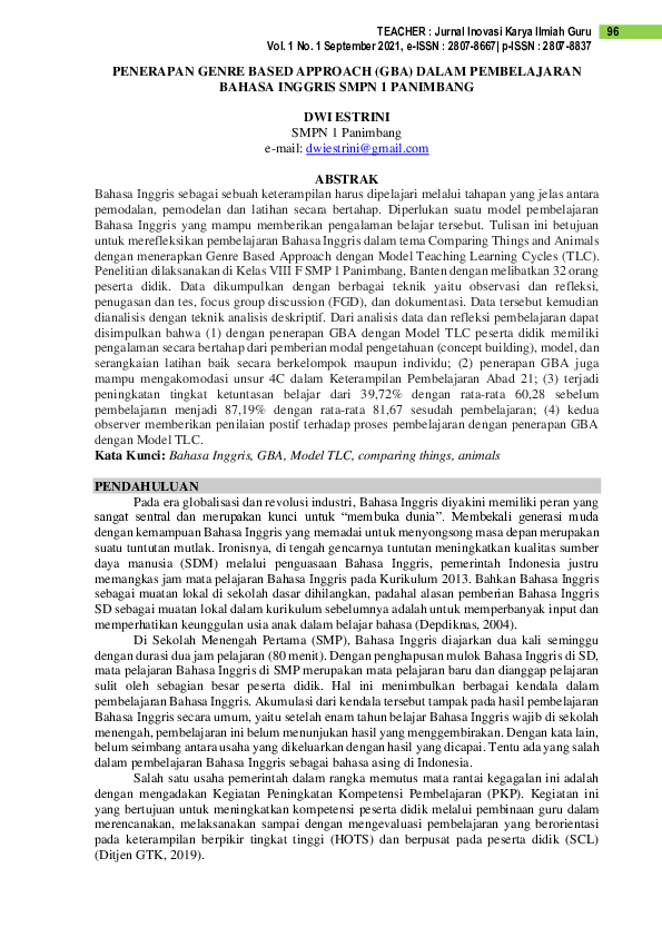(PDF) Penerapan Genre Based Approach (Gba) Dalam Pembelajaran Bahasa ...