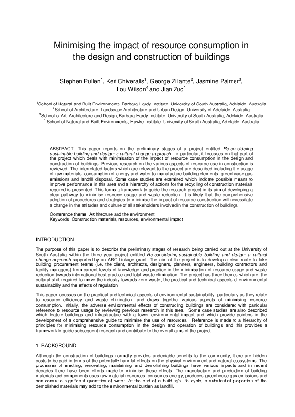 (PDF) Minimising the impact of resource consumption in the design and ...