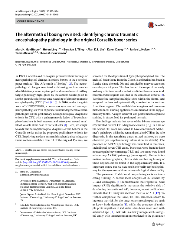 (PDF) The aftermath of boxing revisited: identifying chronic traumatic ...