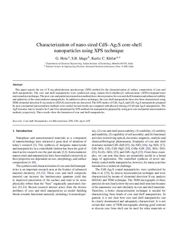 (PDF) Characterization of nano-sized CdS–Ag2S core-shell nanoparticles ...