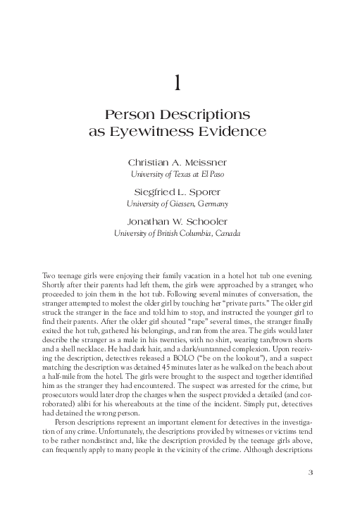 (PDF) Person descriptions as eyewitness evidence | Siegfried Sporer ...