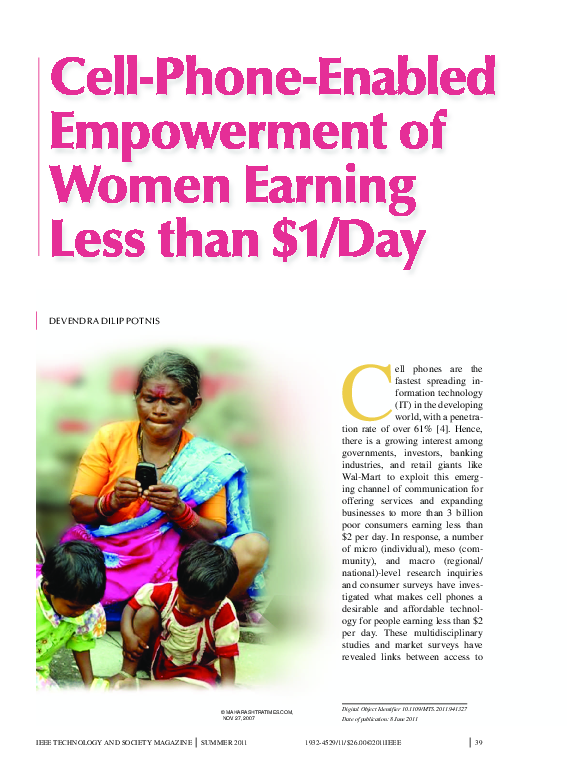 (PDF) Cell-Phone-Enabled Empowerment of Woman Earning Less than $1/Day