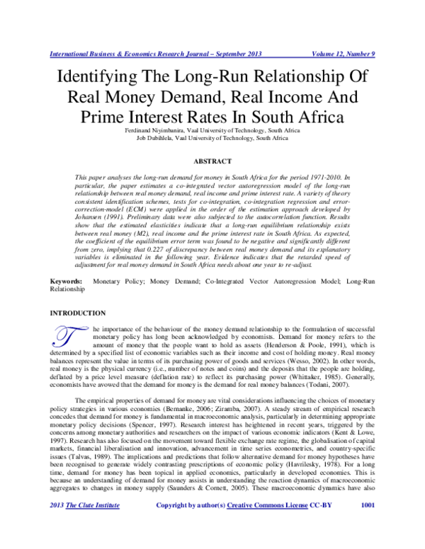(PDF) Identifying The Long-Run Relationship Of Real Money Demand, Real ...