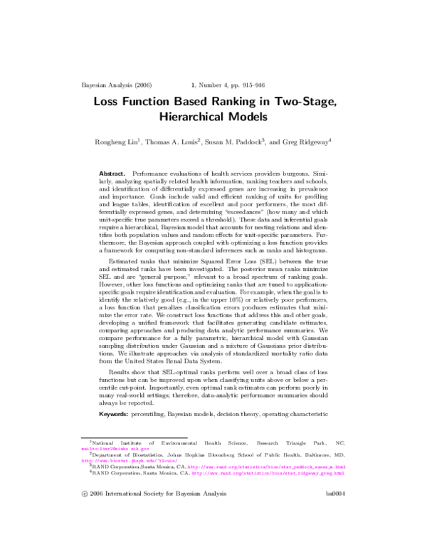 (PDF) Loss function based ranking in two-stage, hierarchical models