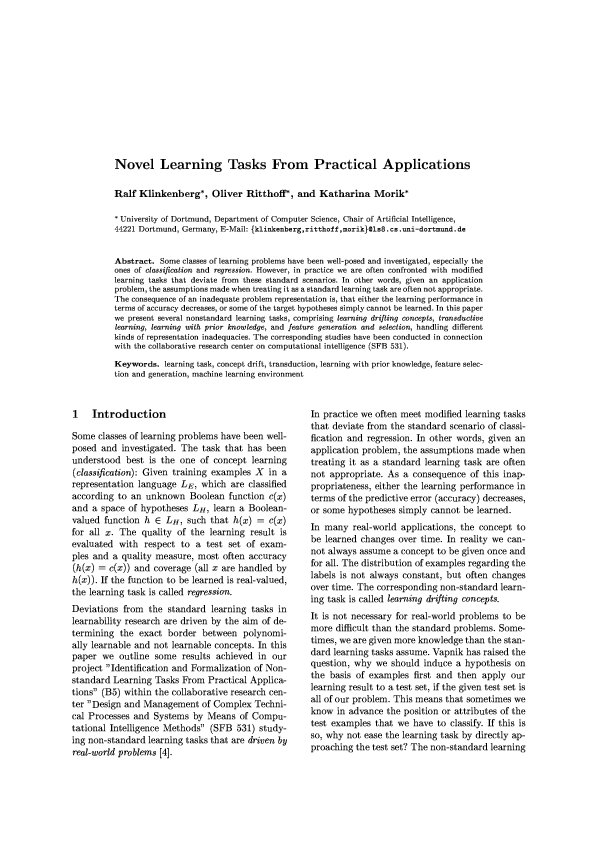(PDF) Novel learning tasks from practical applications