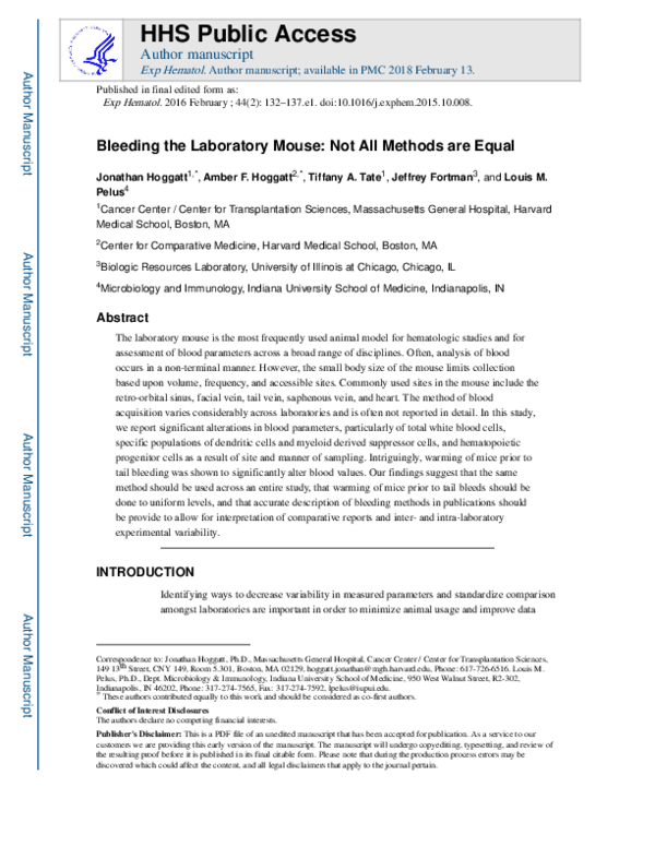 (PDF) Bleeding the Laboratory Mouse: Not All Methods are Equal