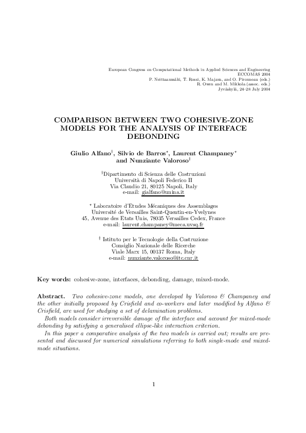 (PDF) Comparison Between Two Cohesive-Zone Models for the Analysis of Interface Debonding